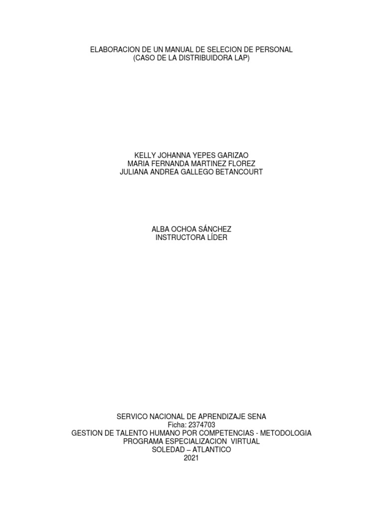 Manual de Selección de Personal LAP | PDF | Reclutamiento | Gestión de ...