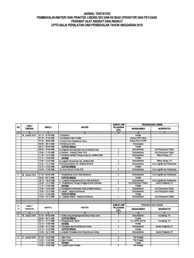 Jadwal Tentative. | PDF