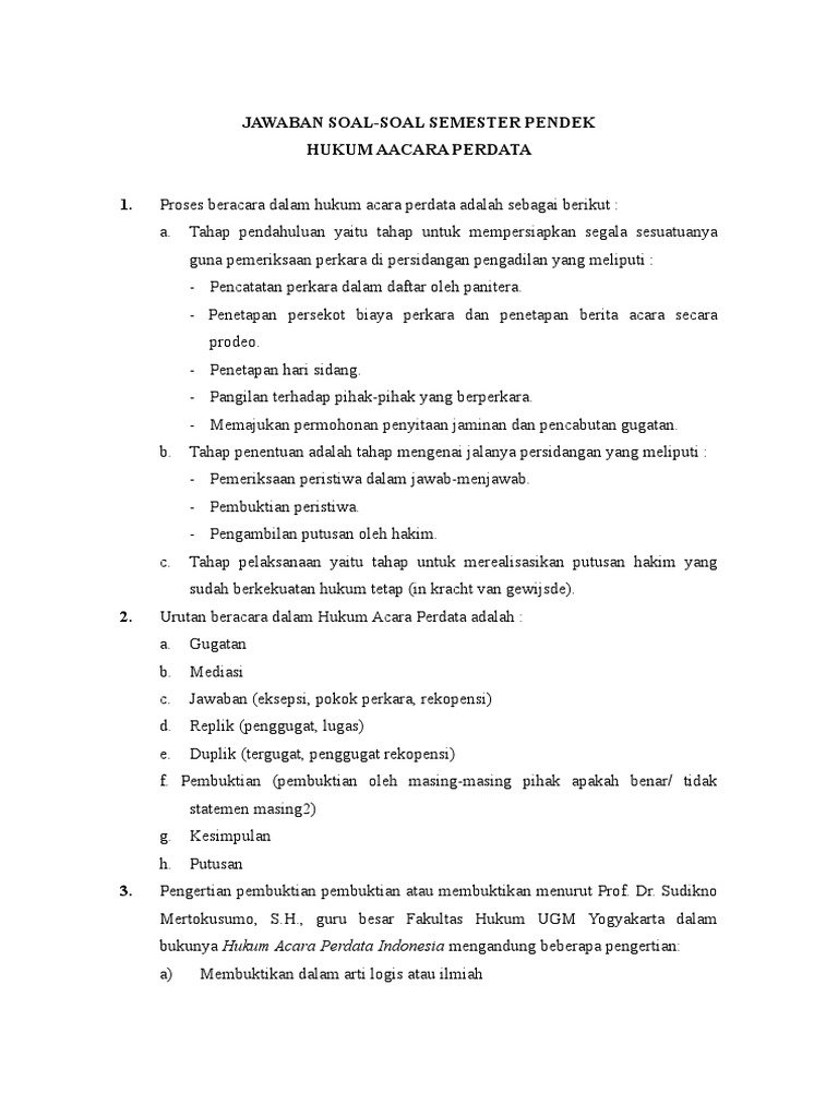 Jawaban Soal Semester Pendek Hukuim Acara Perdata | PDF | Ilmu Sosial | Hukum
