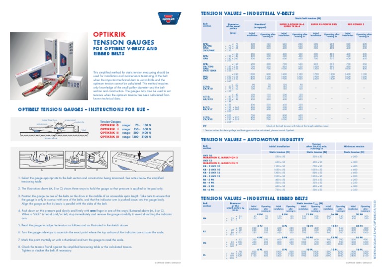 Optibelt OPTIKRIK Tension Guide Instructions | PDF | Belt (Mechanical) | Manufactured Goods