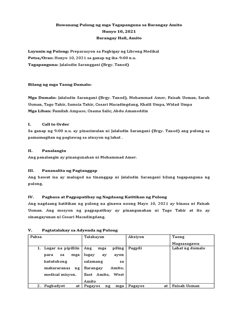 Katitikan NG Pulong | PDF