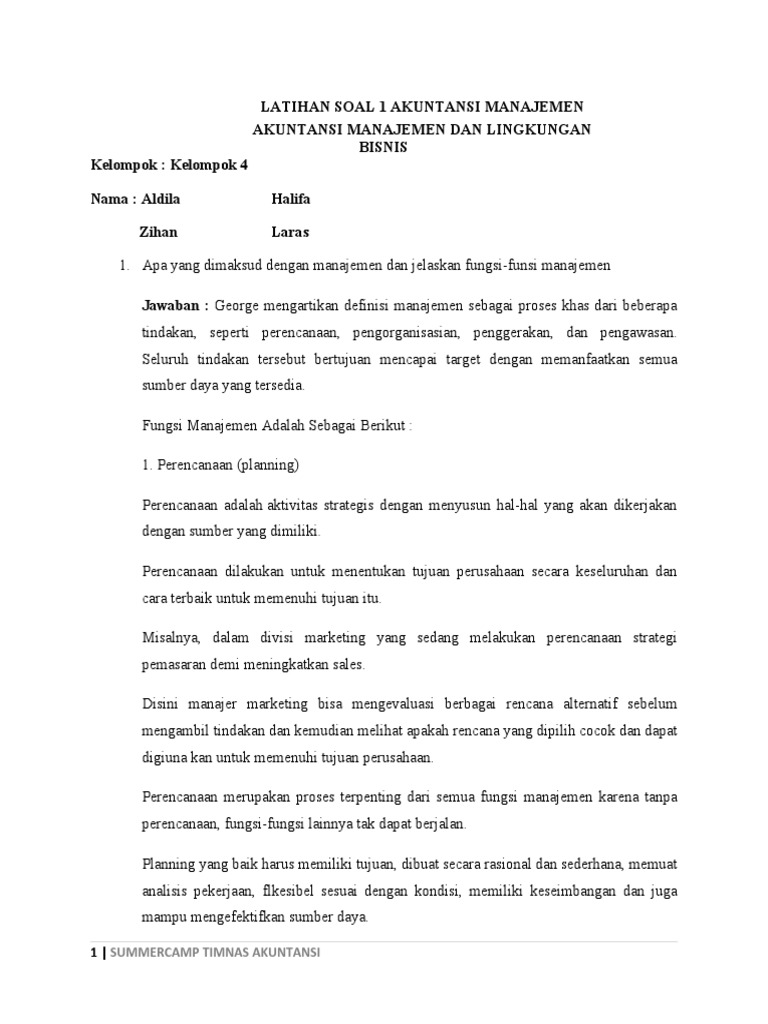 Jawaban Latihan Soal 1 AKMEN Kelompok 4 | PDF