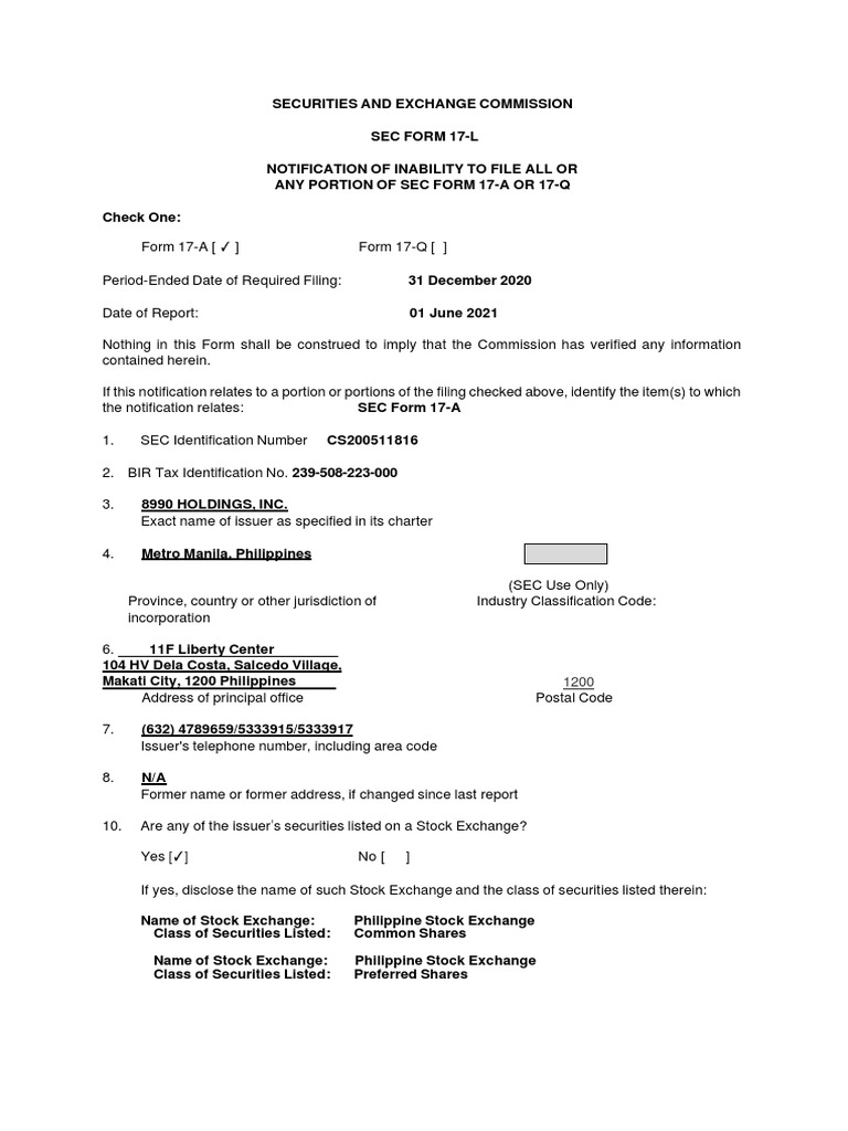 8990 - SEC-Form-17-L (17-A) | PDF | Securities (Finance) | U.S ...