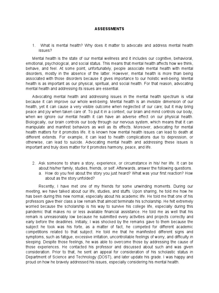Assessment Cwts 2 Module 2 Pdf Mental Health Feeling
