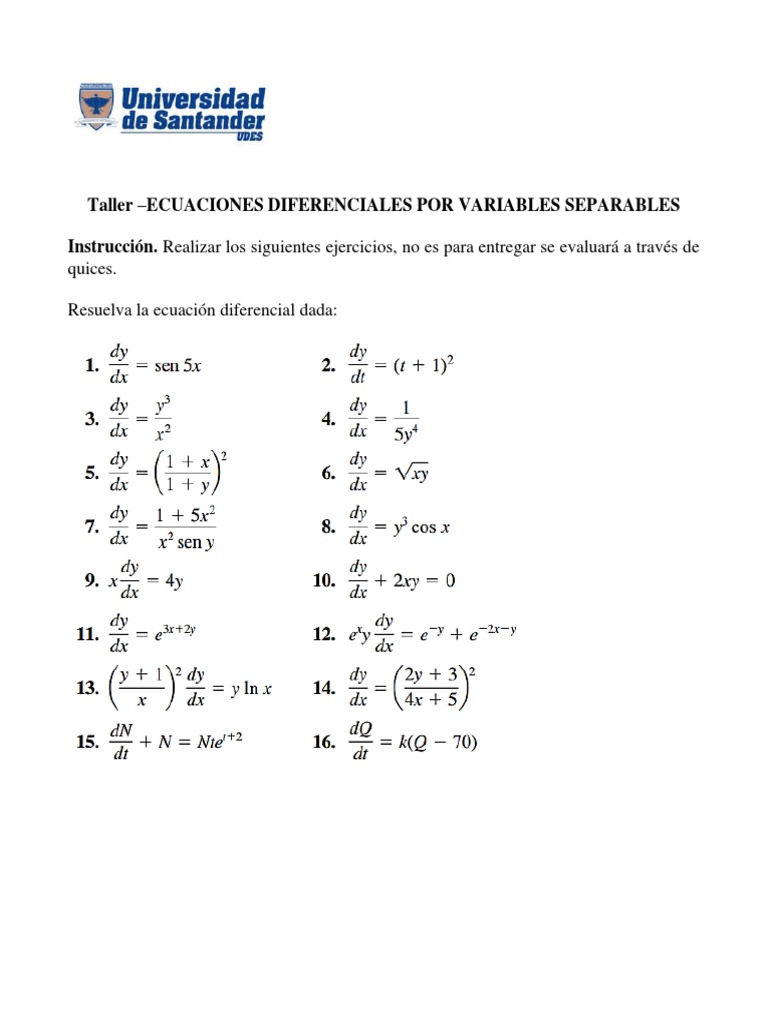 Ejercicios ED Por Variables Separables | PDF