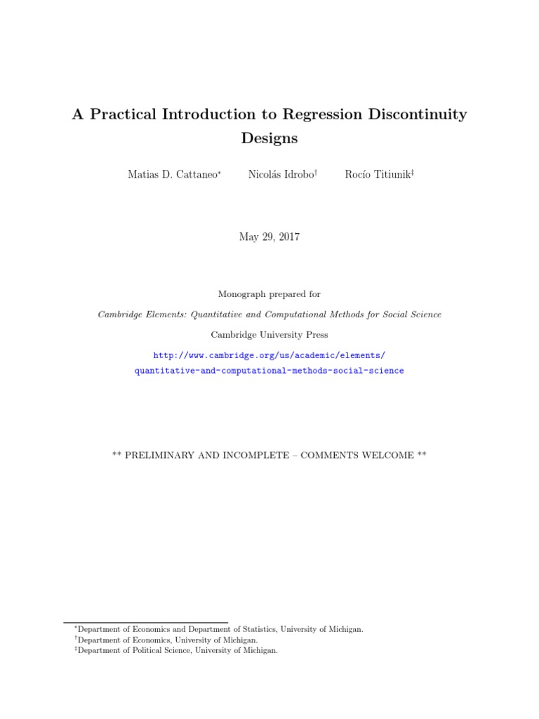A Practical Introduction To Regression Discontinuity Designs | PDF | Statistical Inference ...