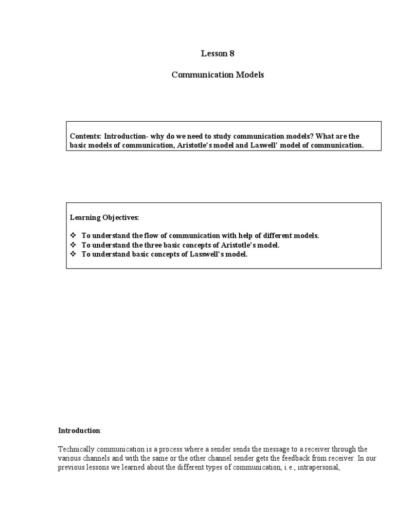 Lesson 8 - Communication Models | PDF | Rhetoric | Public Speaking