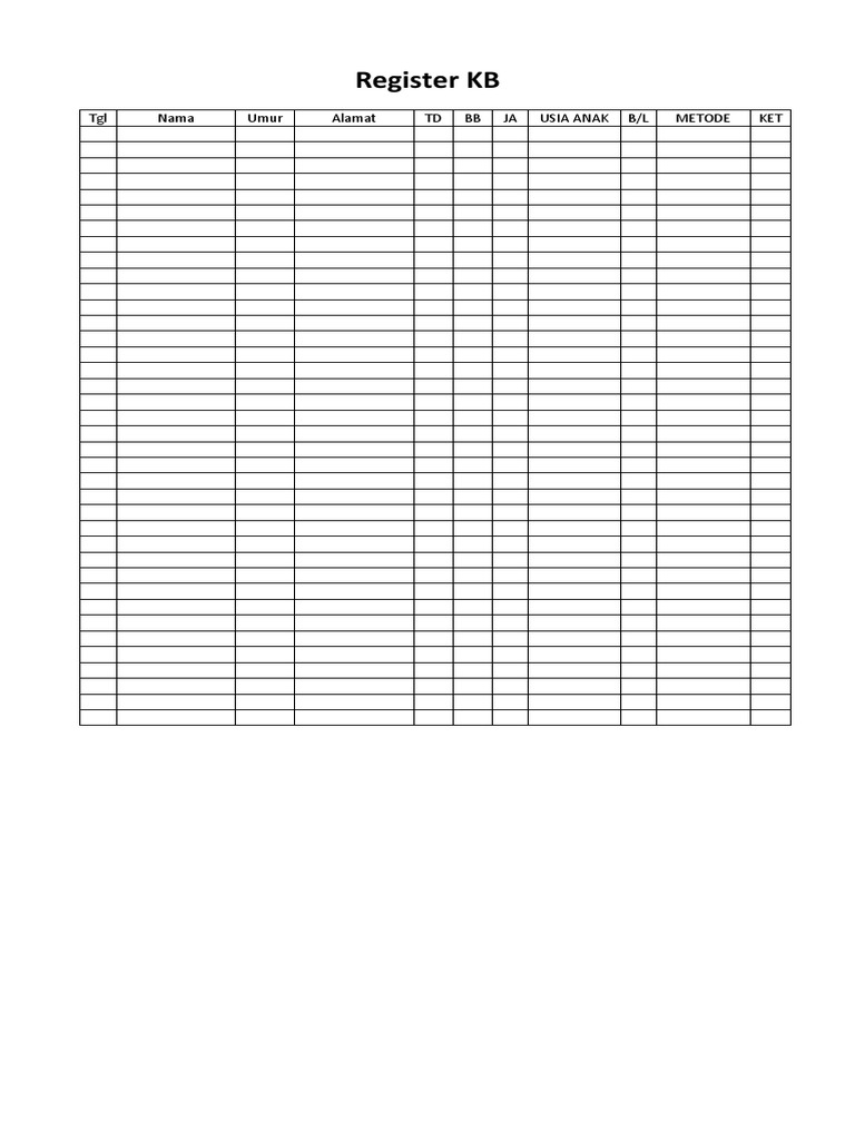 Buku Register Pelayanan KB | PDF