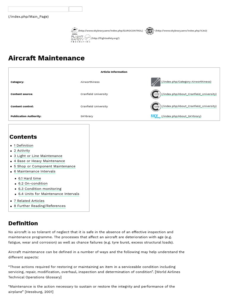 Aircraft Maintenance - SKYbrary Aviation Safety | PDF | Reliability ...