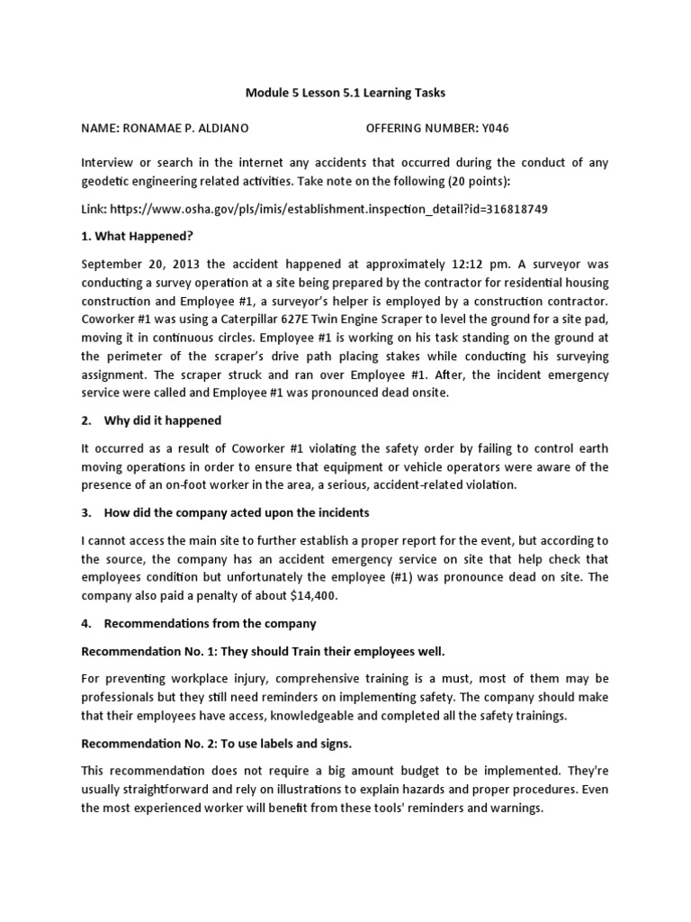 Module 5 Lesson 5.1 | PDF | Surveying | Employment