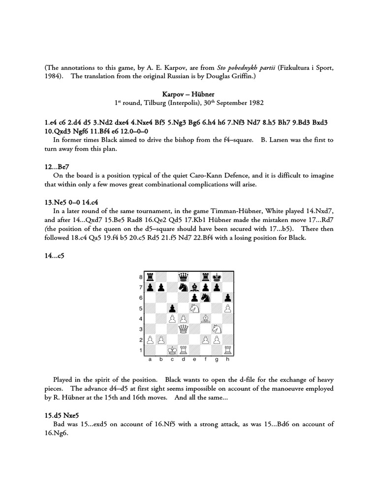 Karpov Huebner Tilburg 1982 | PDF | Chess | Board Games