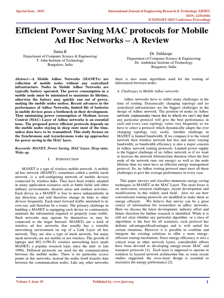 Efficient Power Saving Mac Protocols For Mobile Ad Hoc Networks A Review IJERTCONV3IS19157 | PDF ...