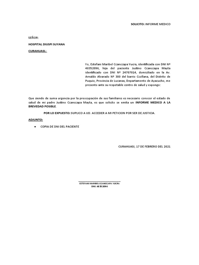Solicitud Informe Medico | PDF