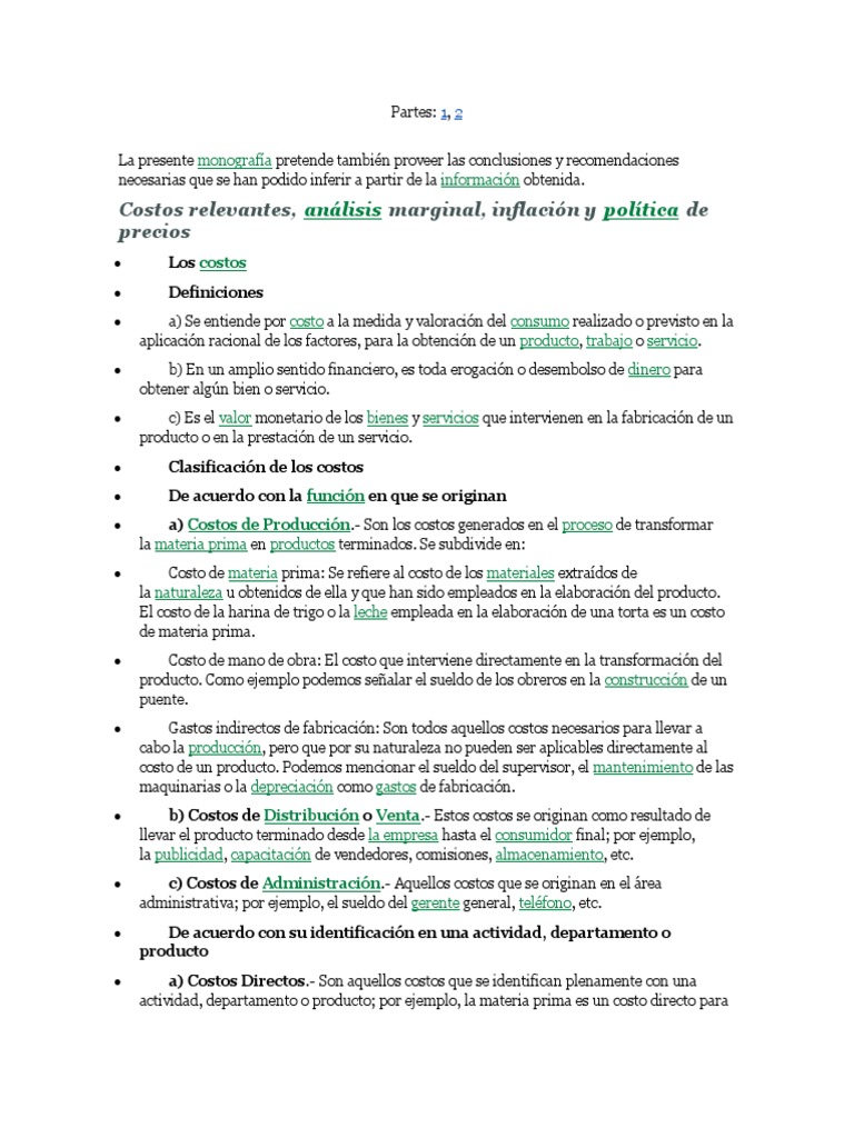 Costos Relevantes Ejemplos Practicos | PDF | Inflación | Costo