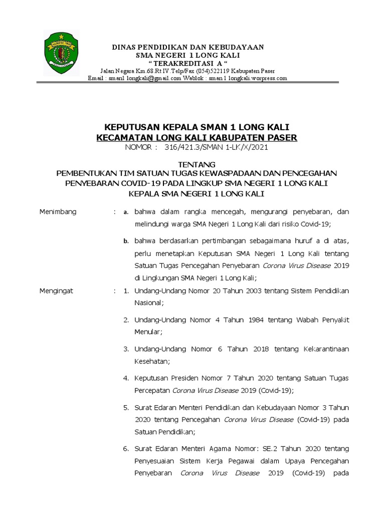 Sk Tim Satgas Penanganan Covid 19 Pdf