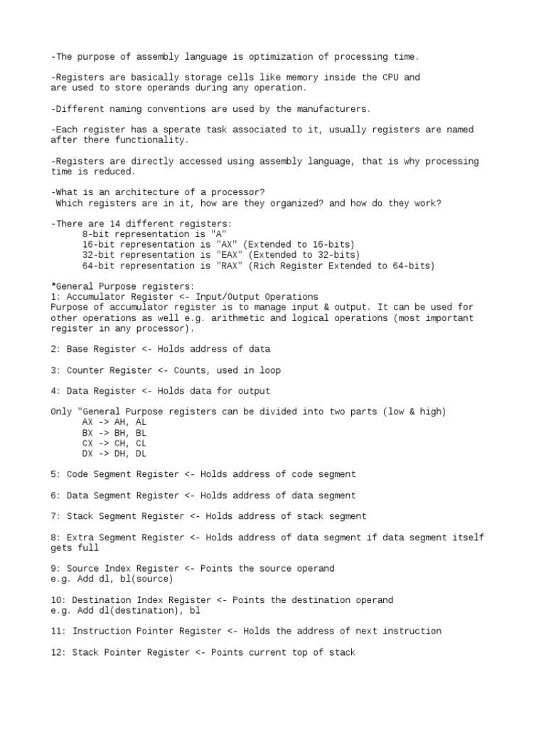 Lab 2 (Types of Registers) | PDF | Assembly Language | Computer Engineering