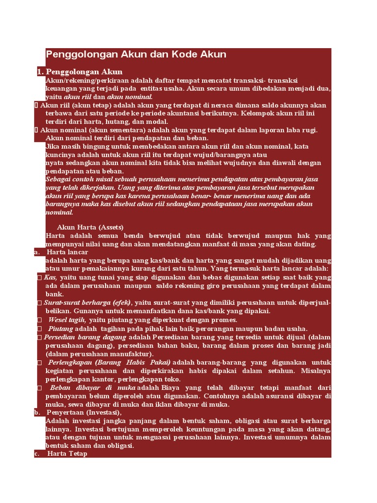 Penggolongan Akun Dan Kode Akun | PDF