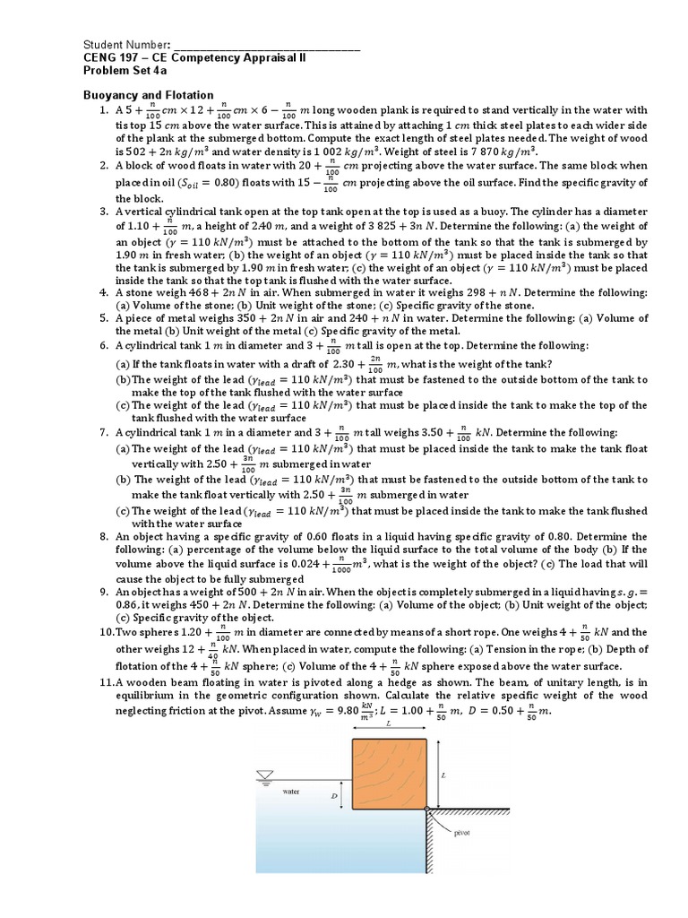 Problem Set 4a | PDF | Buoyancy | Weight