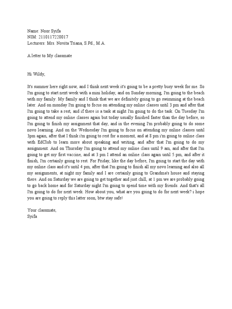 A Letter To My Classmate | PDF