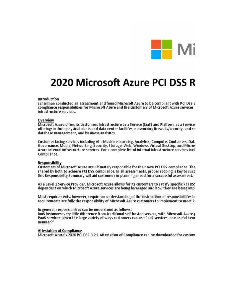 2020 Microsoft Azure PCI DSS Requirement Responsibility Matrix | PDF ...