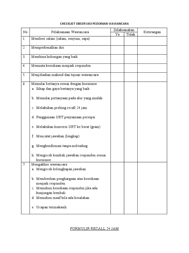 Formulir Recall 24 Jam | PDF