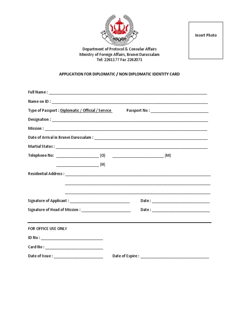 Application For Diplomatic / Non Diplomatic Identity Card | PDF