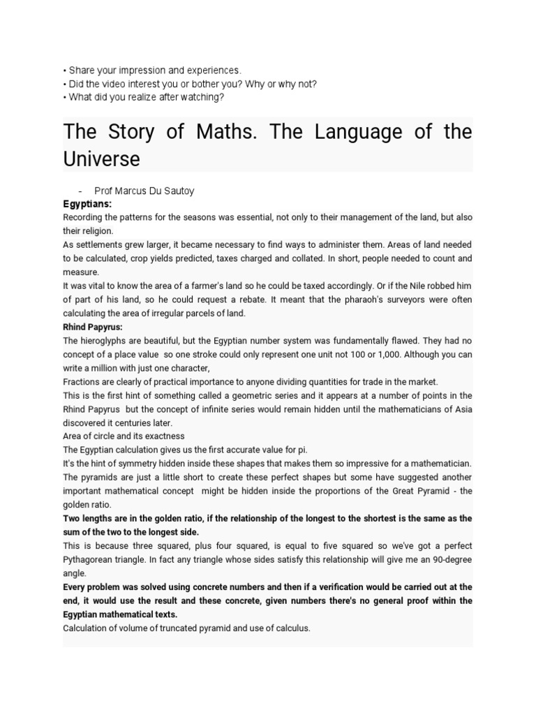 The Story of Maths - Notes | PDF | Mathematics | Numbers