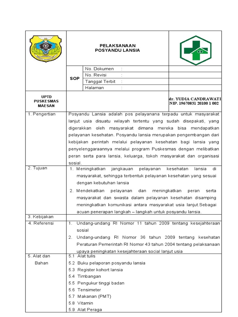 Sop Pelaksanaan Posyandu Lansia | PDF