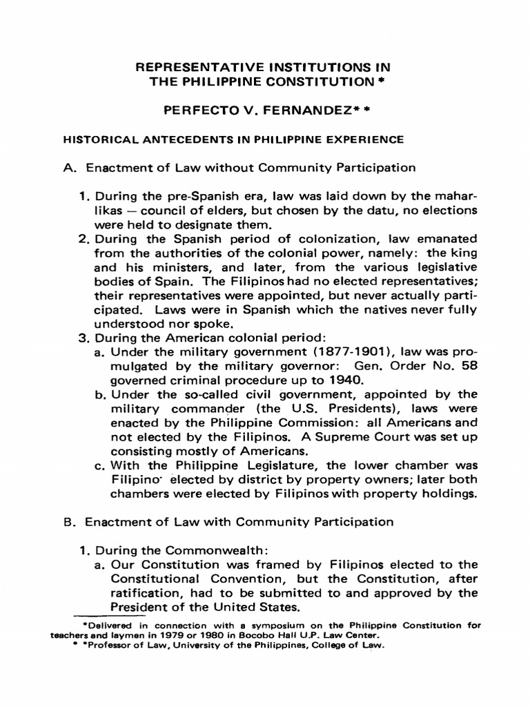 Representative Institutions in The Philippine Constitution Perfecto V ...