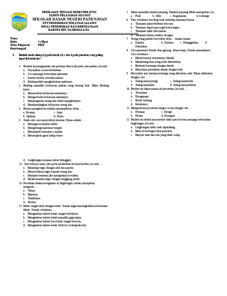 PTS Kelas 3 PKN | PDF