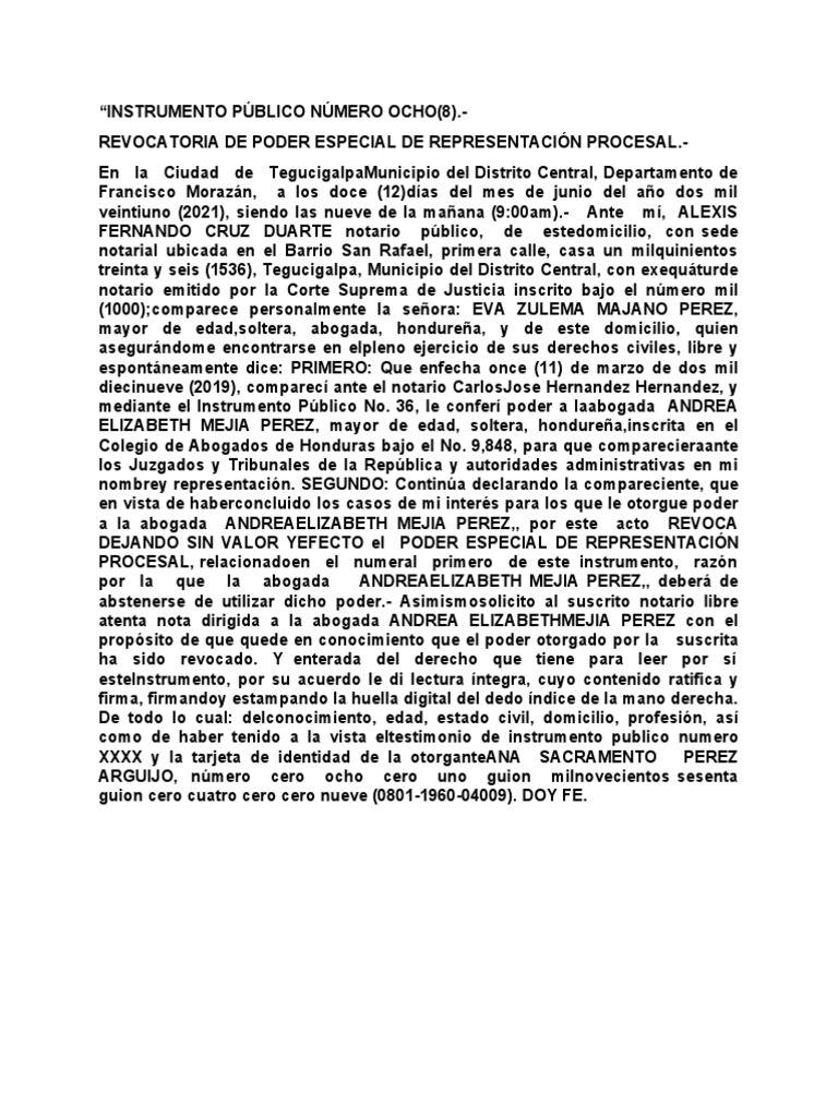 Revocacion de Poder | PDF | Honduras | Gobierno
