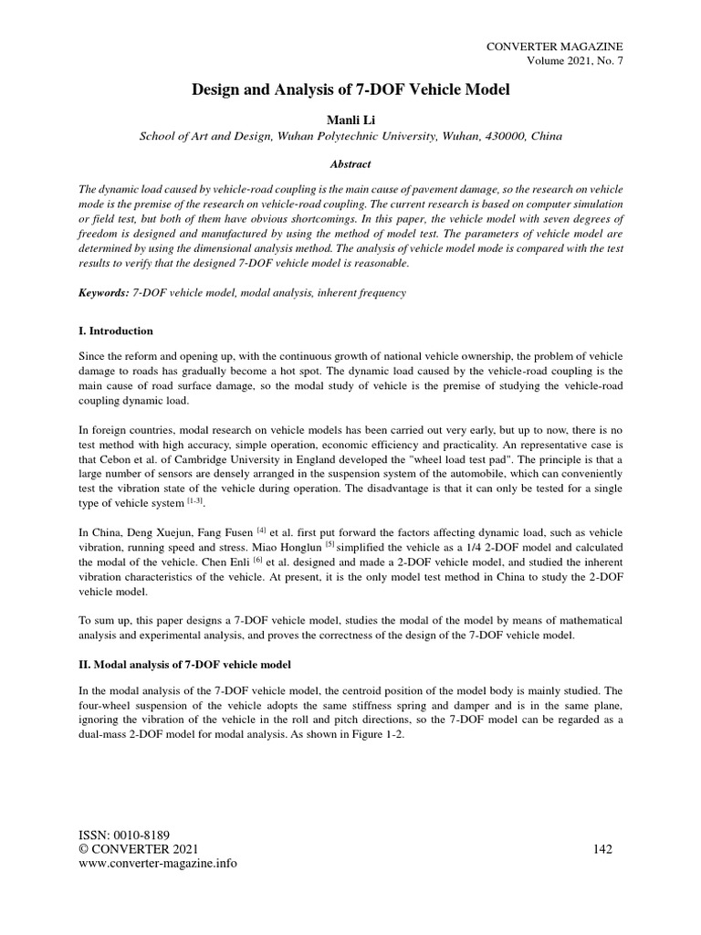 Design and Analysis of 7-DOF Vehicle Model | PDF | Damping | Mechanics
