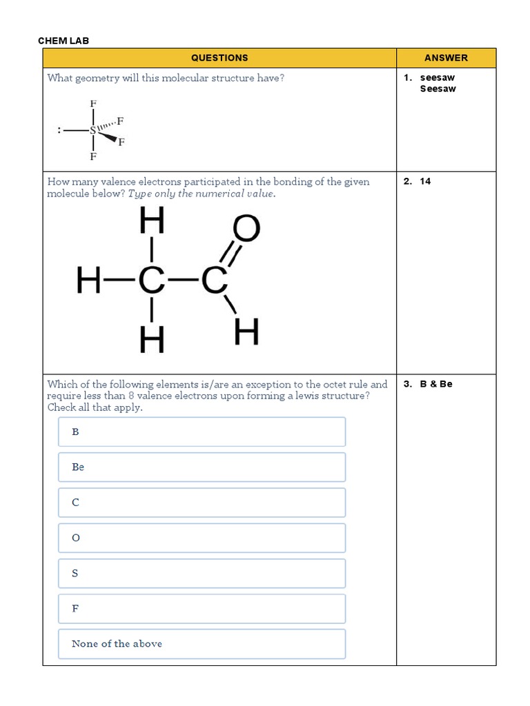 Chem Lab Questions Answer 1. Seesaw Seesaw | Download Free PDF ...