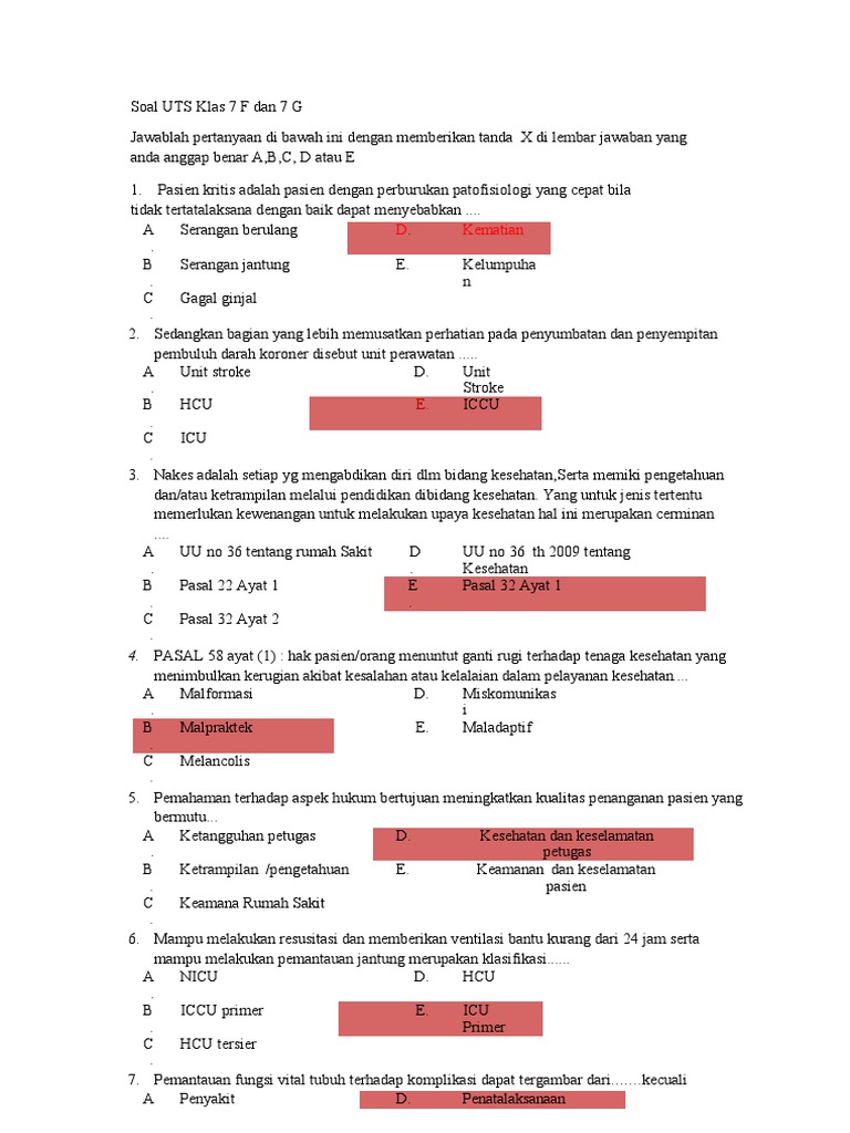 Soal Uts Kep Kritis Ali | PDF