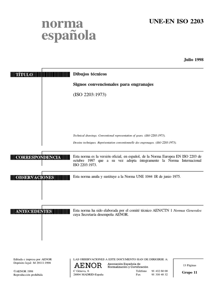 ISO - 2203 1973 Representacion de Engranajes | PDF | Engranaje | Ingeniería mecánica