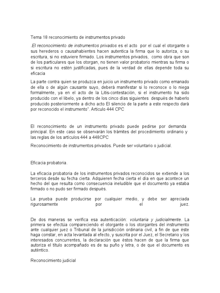 Tema 18 DP Reconocimiento de Instrumentos Privado | PDF | Traducciones | Justicia
