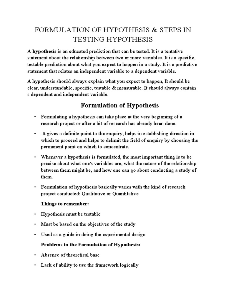 Unit 1 Formulation of Hypothesis | PDF | Statistical Significance ...