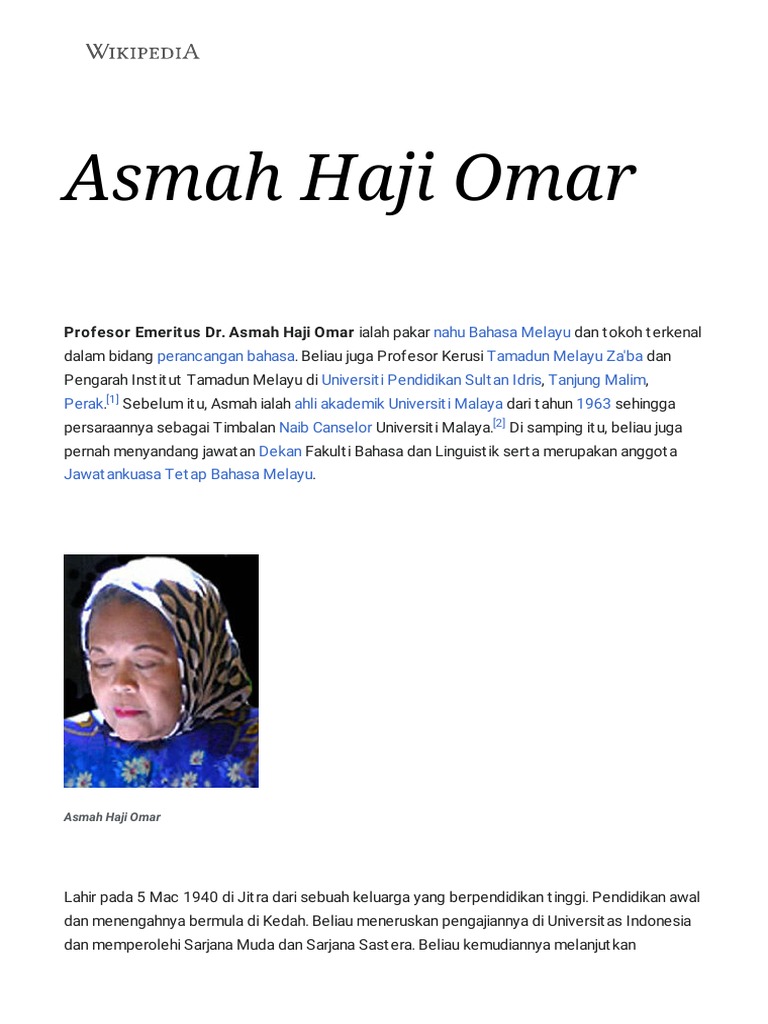 Asmah Haji Omar - Wikipedia Bahasa Melayu, Ensiklopedia Bebas | PDF