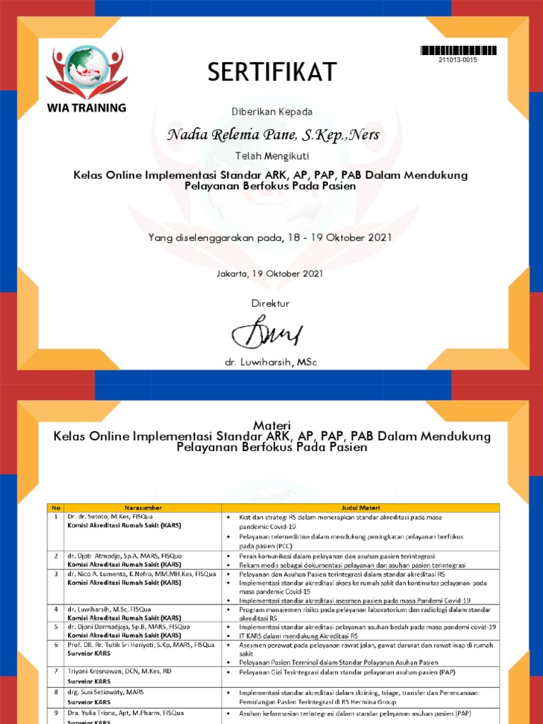 Sertifikat Kelas Online Standar ARK | PDF