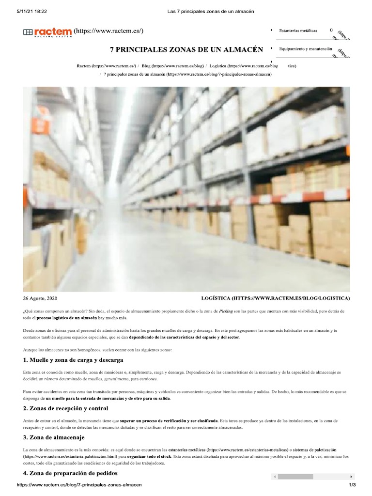 Las 7 Principales Zonas de Un Almacén | PDF