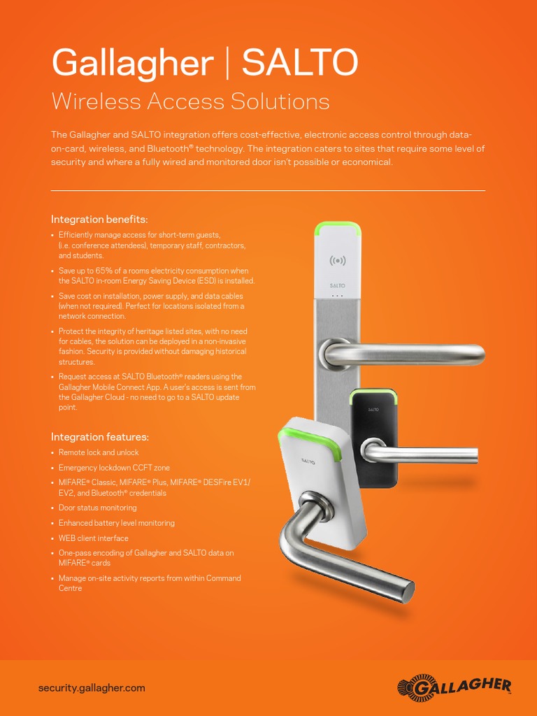 Gallagher - SALTO: Wireless Access Solutions | PDF | Access Control | Bluetooth