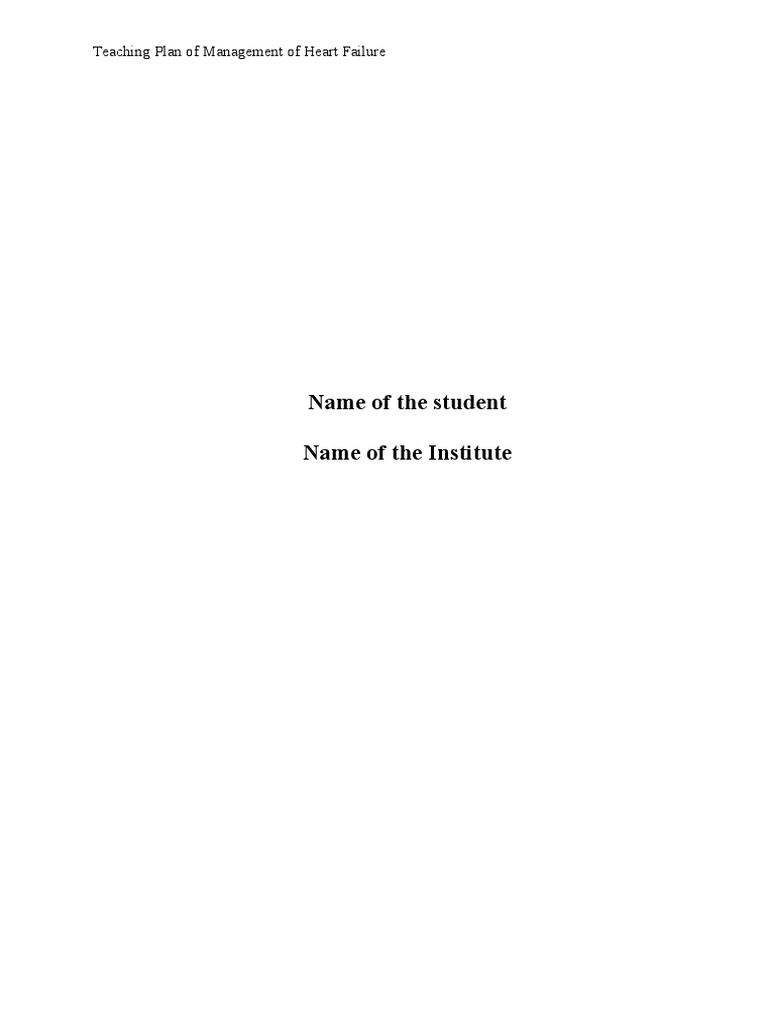 Heart Failure Management Teaching Plan | PDF | Cardiovascular Diseases ...