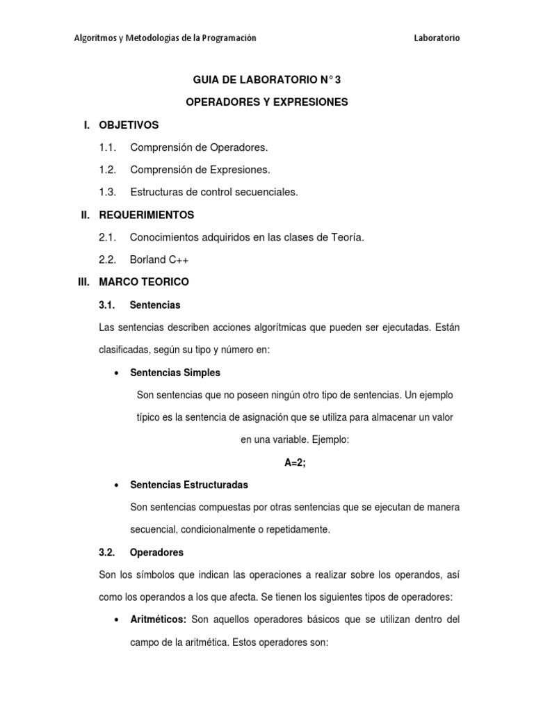 Lab3 Operadores y Expresiones | PDF | C ++ | Algoritmos