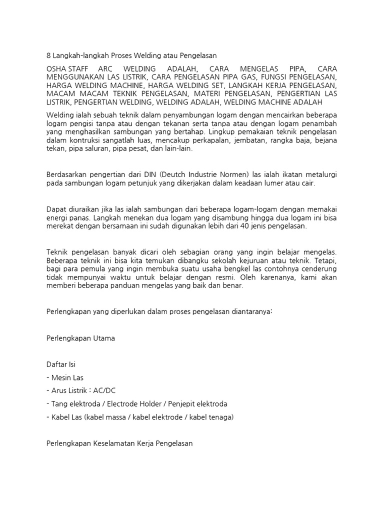 8 Langkah Proses Welding | PDF