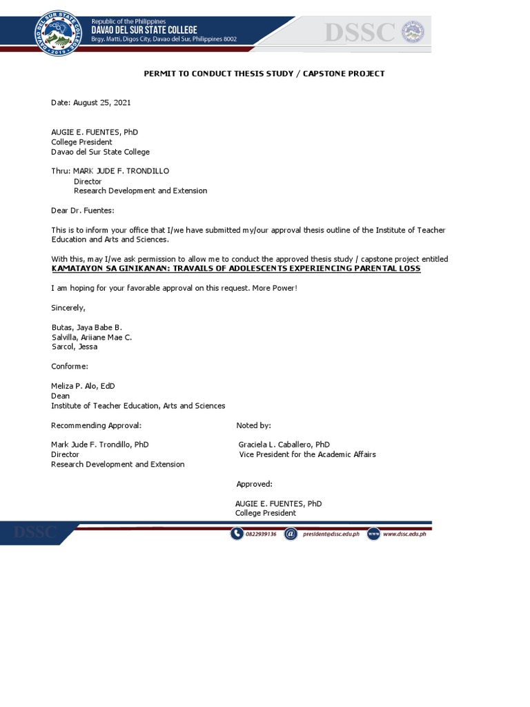 Permit To Conduct Thesis Study / Capstone Project | PDF