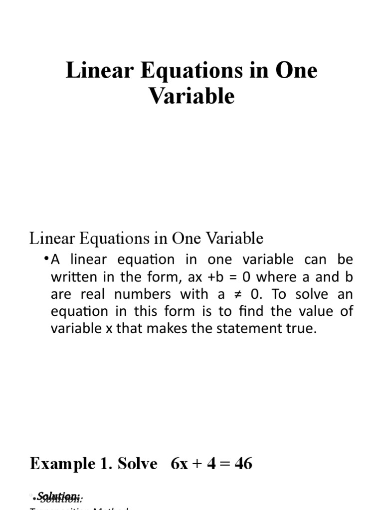 Linear Equations in One Variable | PDF