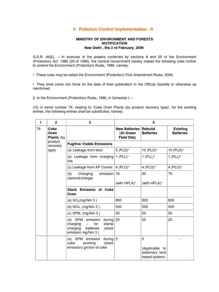 Pollution Control Implementation II Issued by MOEF 3rd February 2006 ...