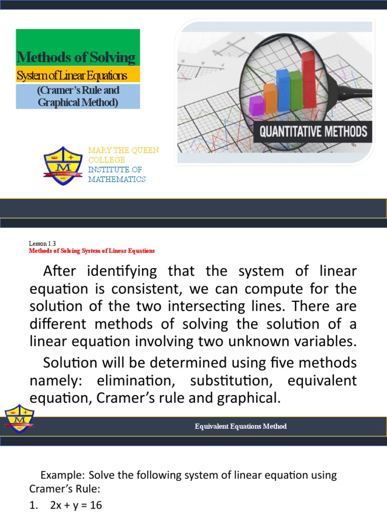 Methods of Solving: System of Linear Equations | PDF | Determinant ...