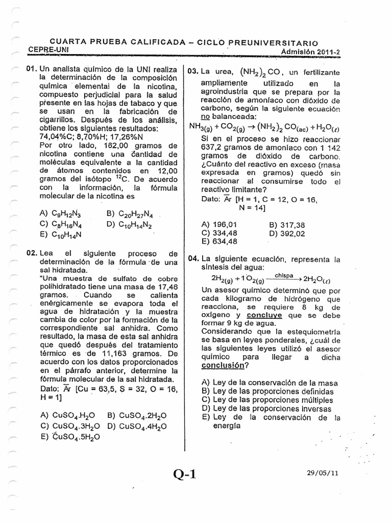 CepreUNI - 4ta Calificada 2011-II | PDF