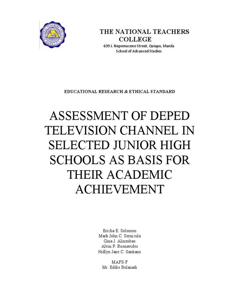 Assessment of Deped Television Channel in Selected Junior High Schools ...